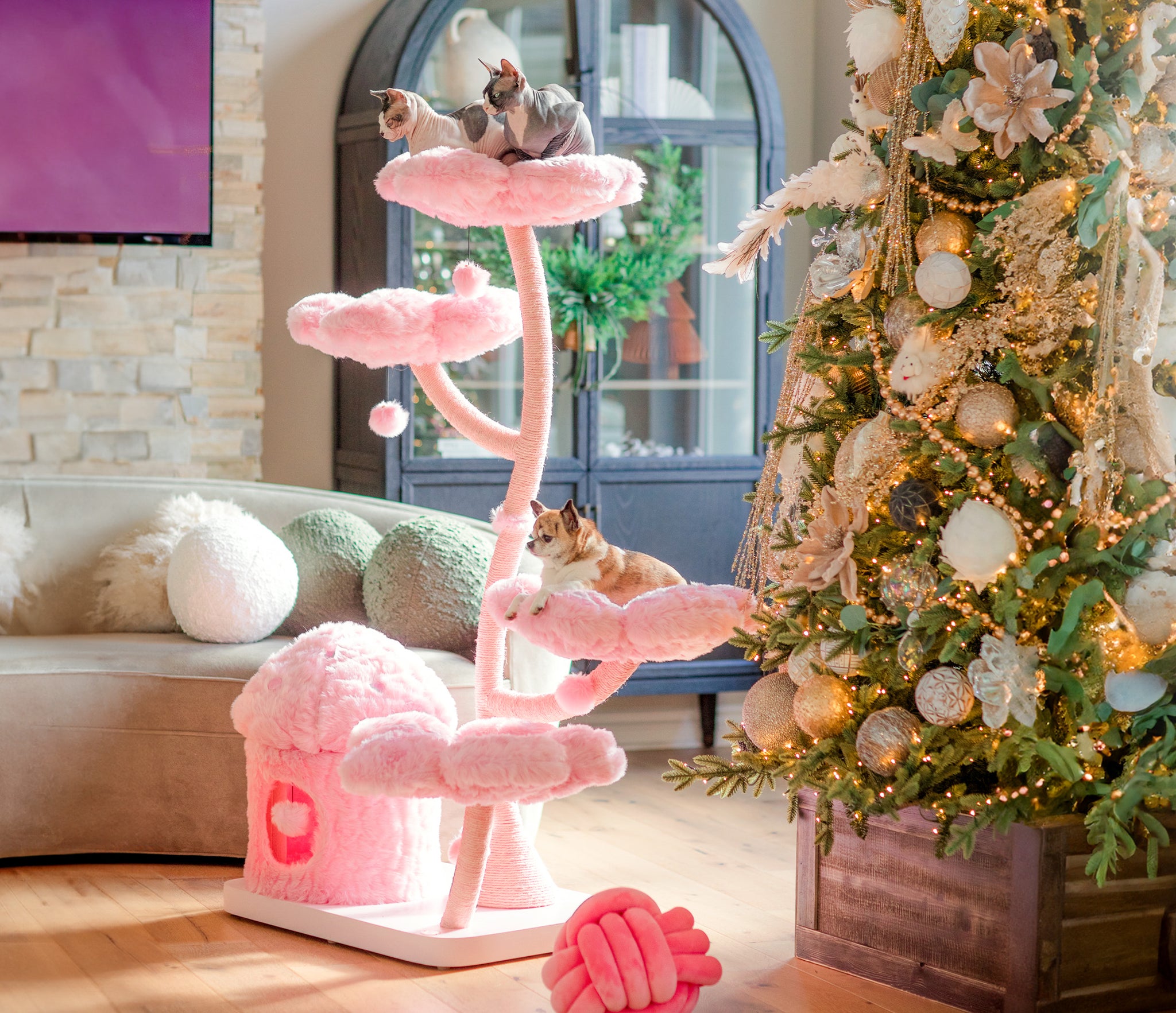 Cherry Blossom Monotone Eden: Luxurious Garden Cat Tree – KBSPETS