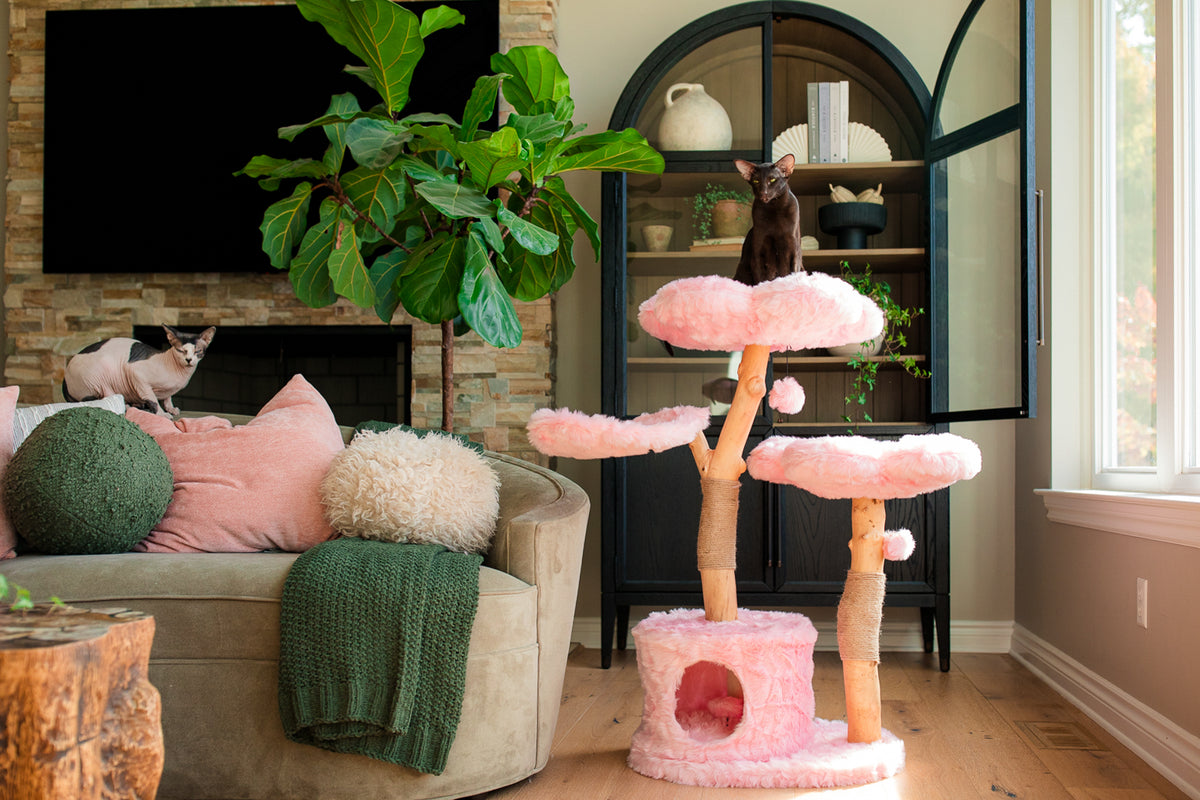 Cherry Blossom Monotone Tres Modern Cat Tree, Large, Pink, Kbspets