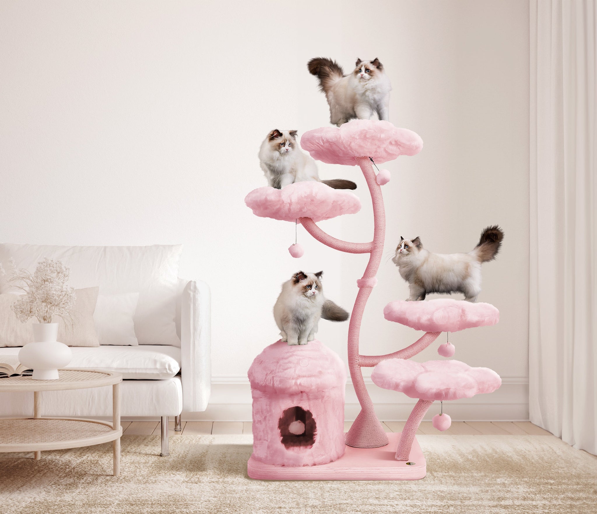 Cherry Blossom Monotone Eden: Luxurious Garden Cat Tree – KBSPETS