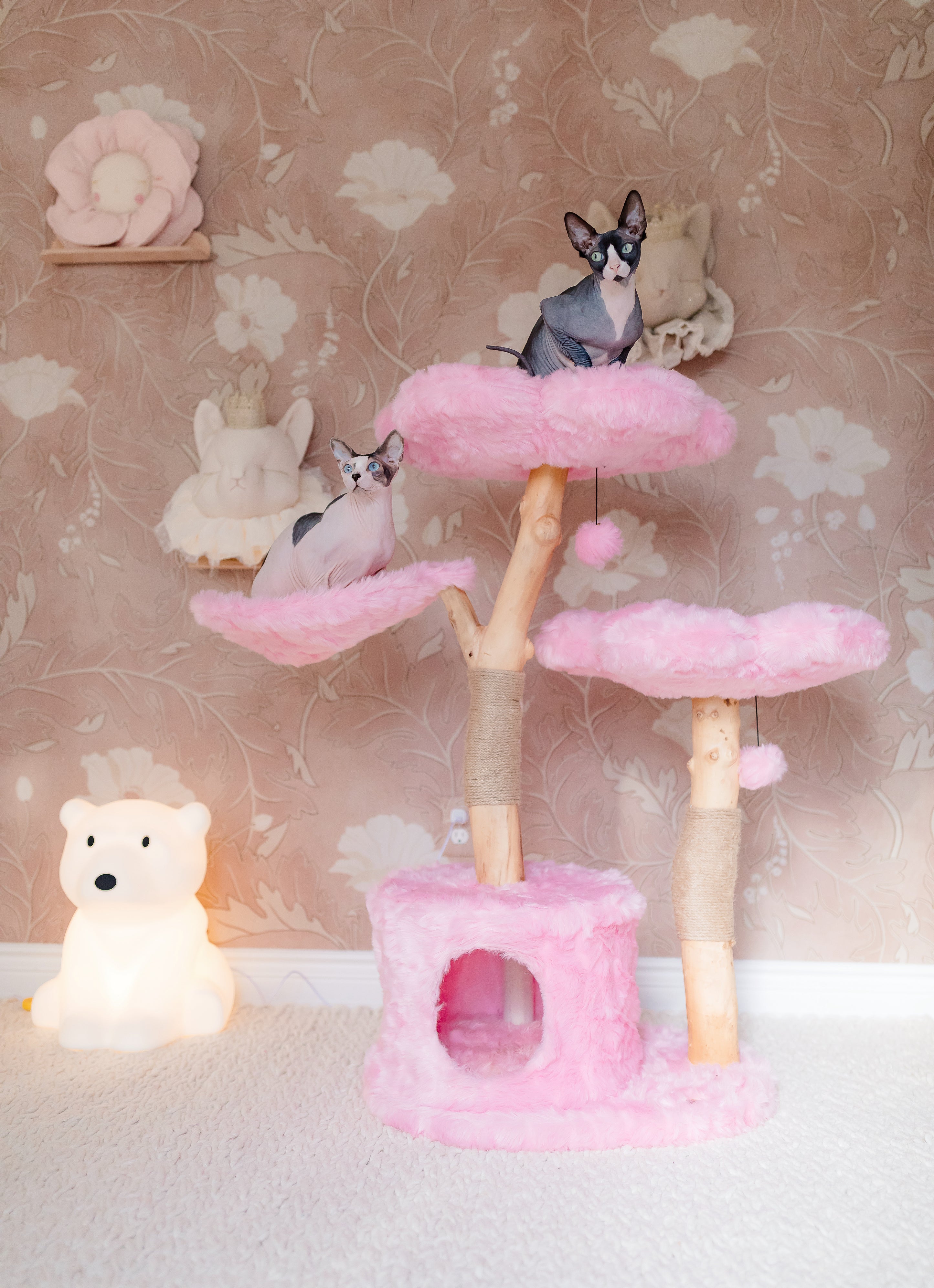 Cherry Blossom Monotone Tres Modern Cat Tree, Large, Pink, Kbspets ...