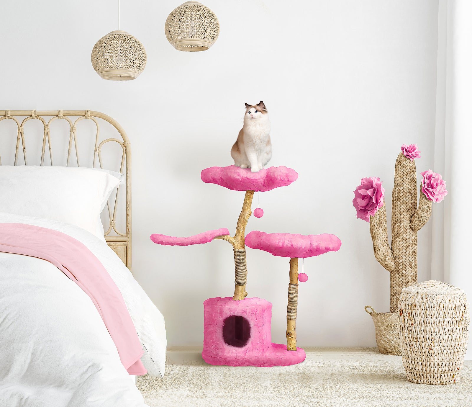 Cherry Blossom Monotone Tres Modern Cat Tree, Large, Pink, Kbspets