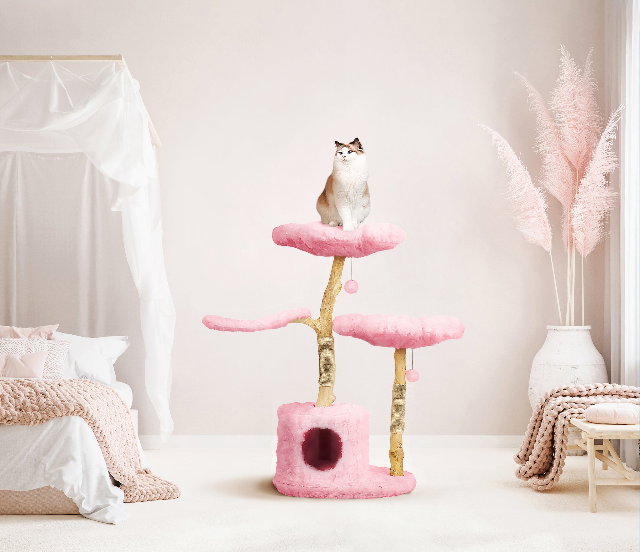 Cherry Blossom Monotone Tres Modern Cat Tree, Large, Pink, Kbspets ...