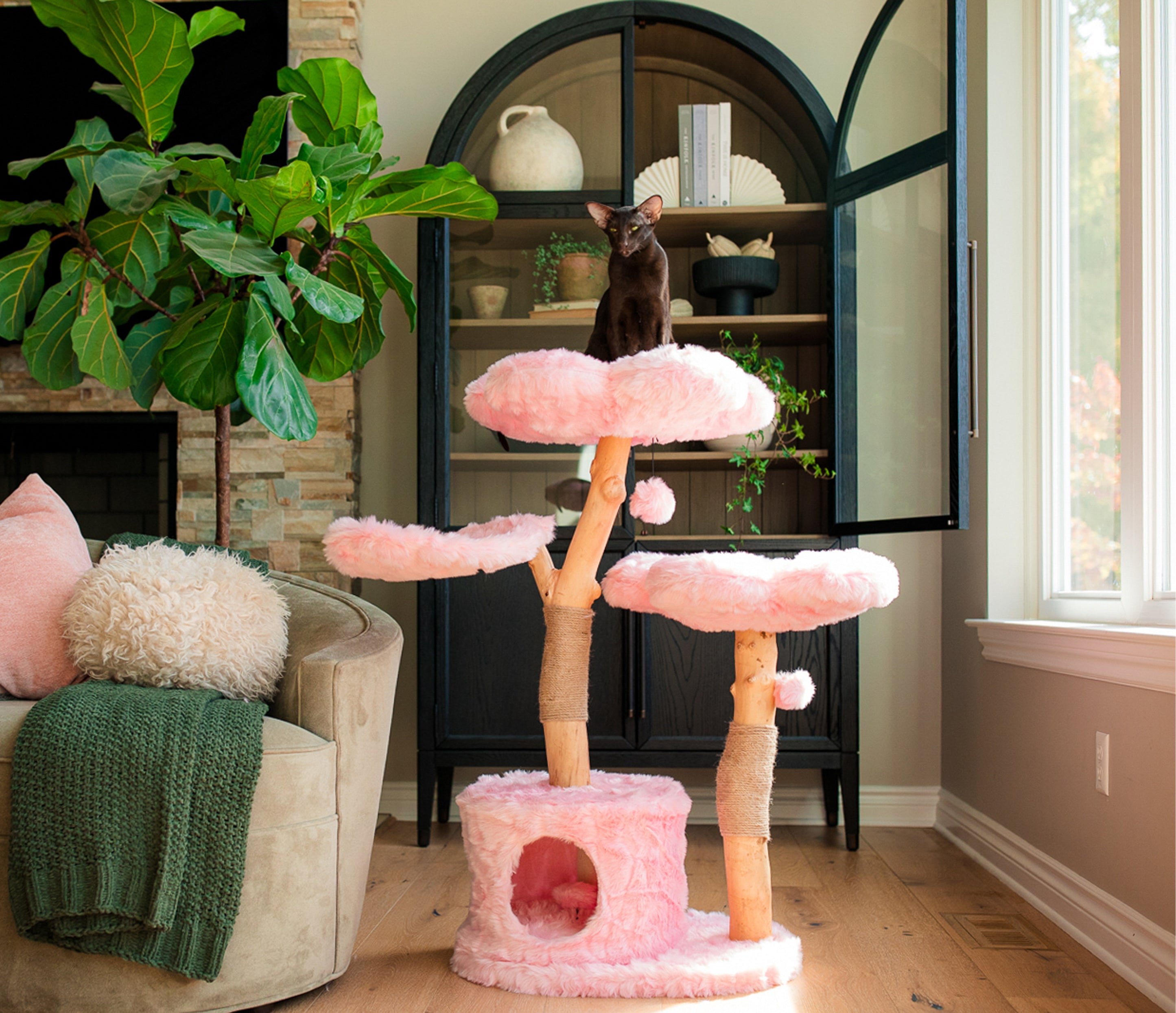 Cherry Blossom Monotone Tres Modern Cat Tree, Large, Pink, Kbspets ...