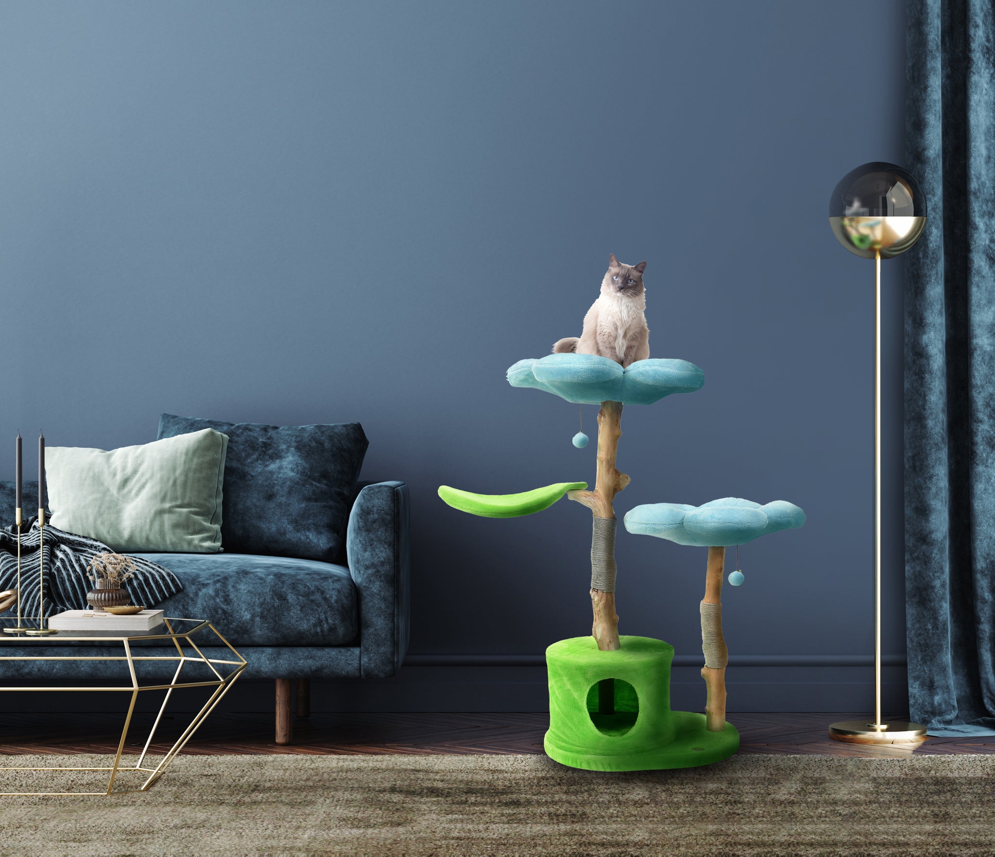 Hydrangea Blue Tres Flower Cat Tree & Condo, Large, Blue, Kbspets