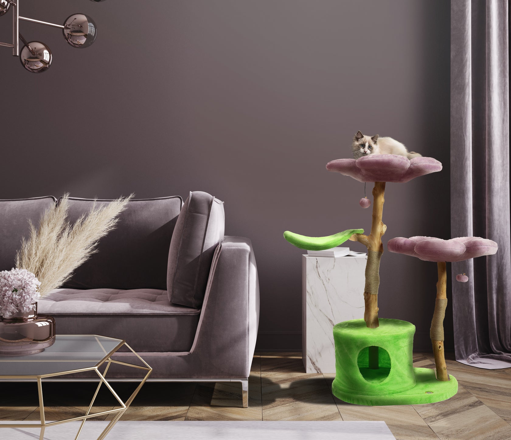 Lavender Tres Wood Modern Cat Tree & Condo, Large, Purple, Kbspets ...